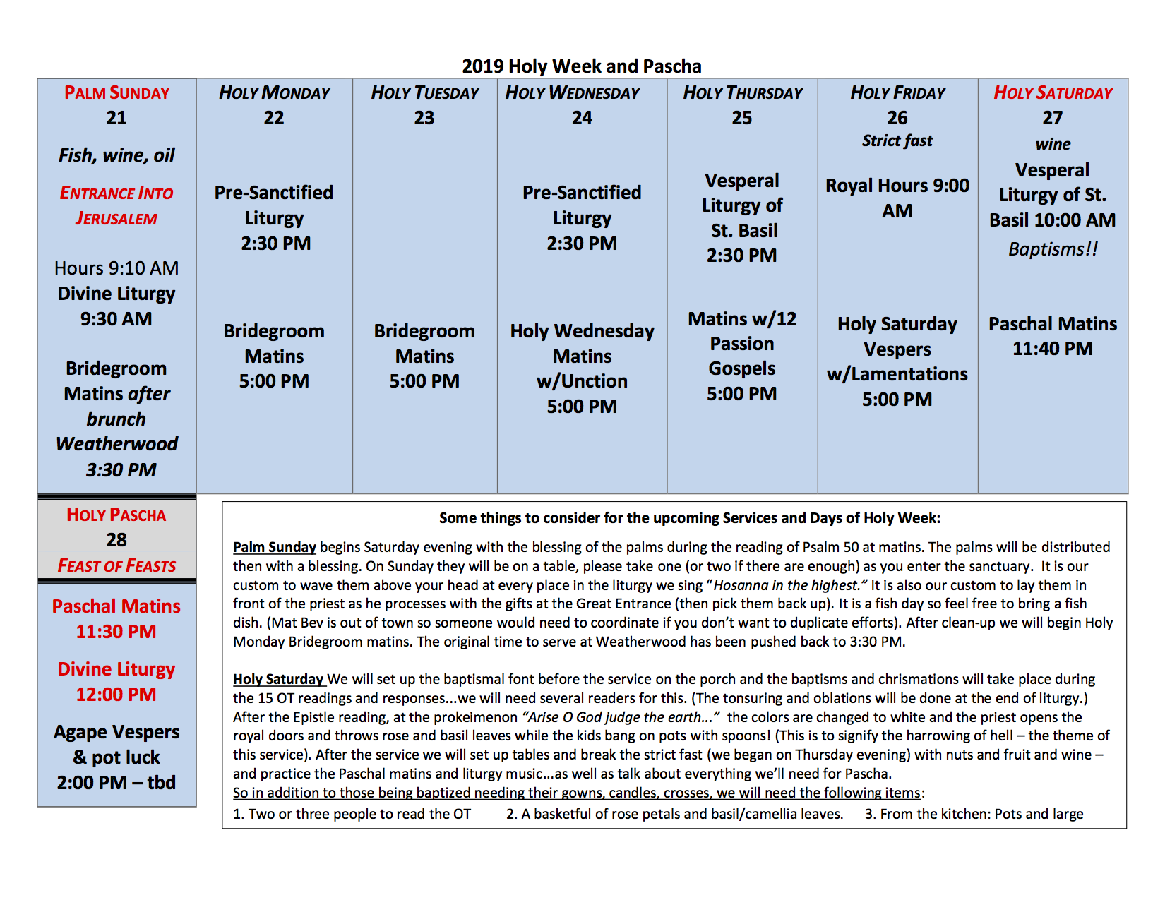 2019 Holy Week and Pascha – Saint Basil the Great Orthodox Mission